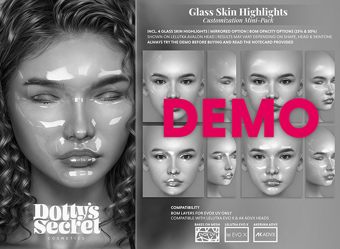 Second Life Marketplace - Dotty's Secret - Glass Skin Highlights [EVOX ...